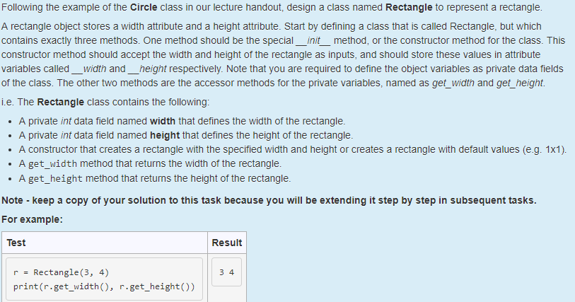 Solved Following the example of the Circle class in our | Chegg.com