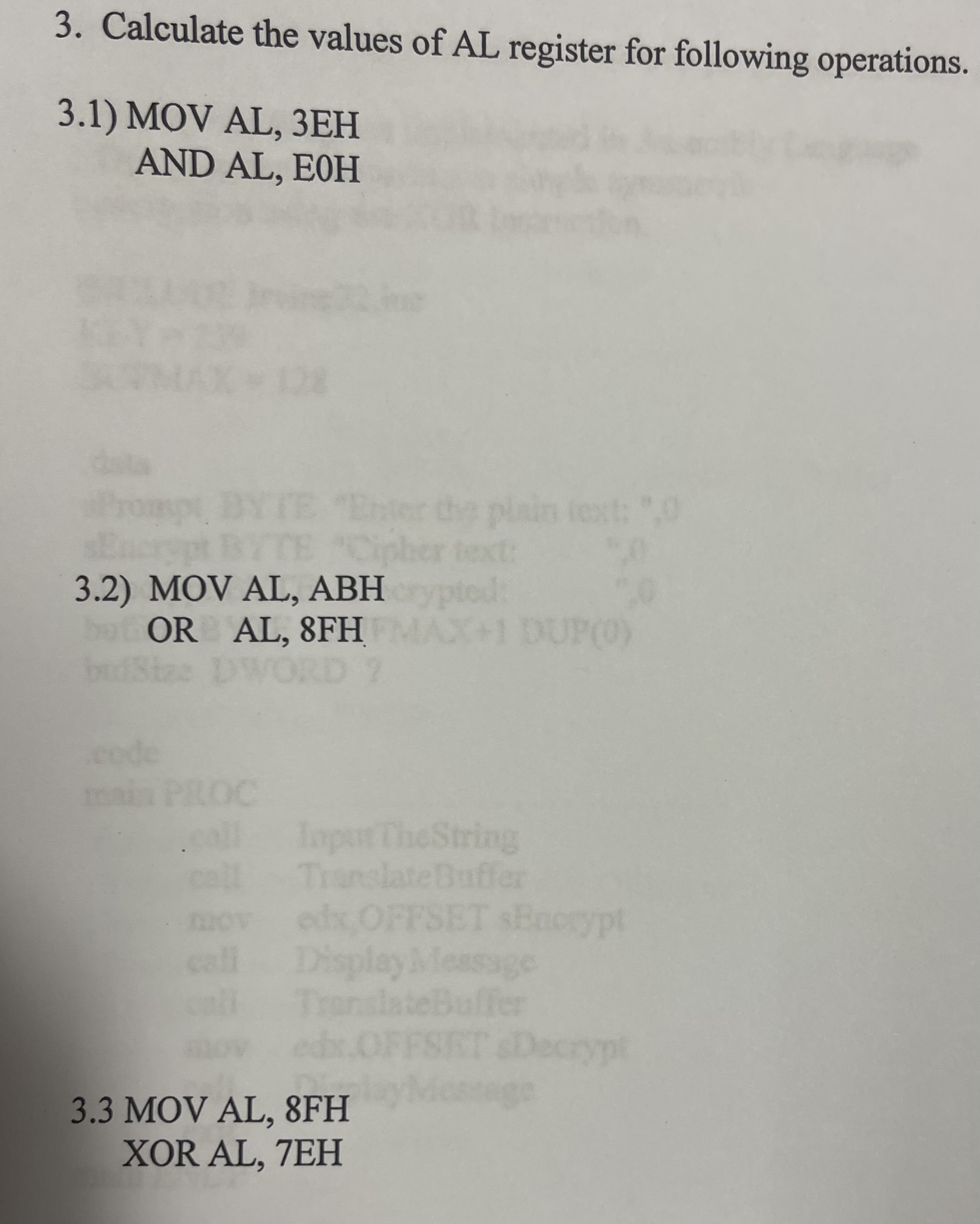 Solved 3. Calculate the values of AL register for following | Chegg.com