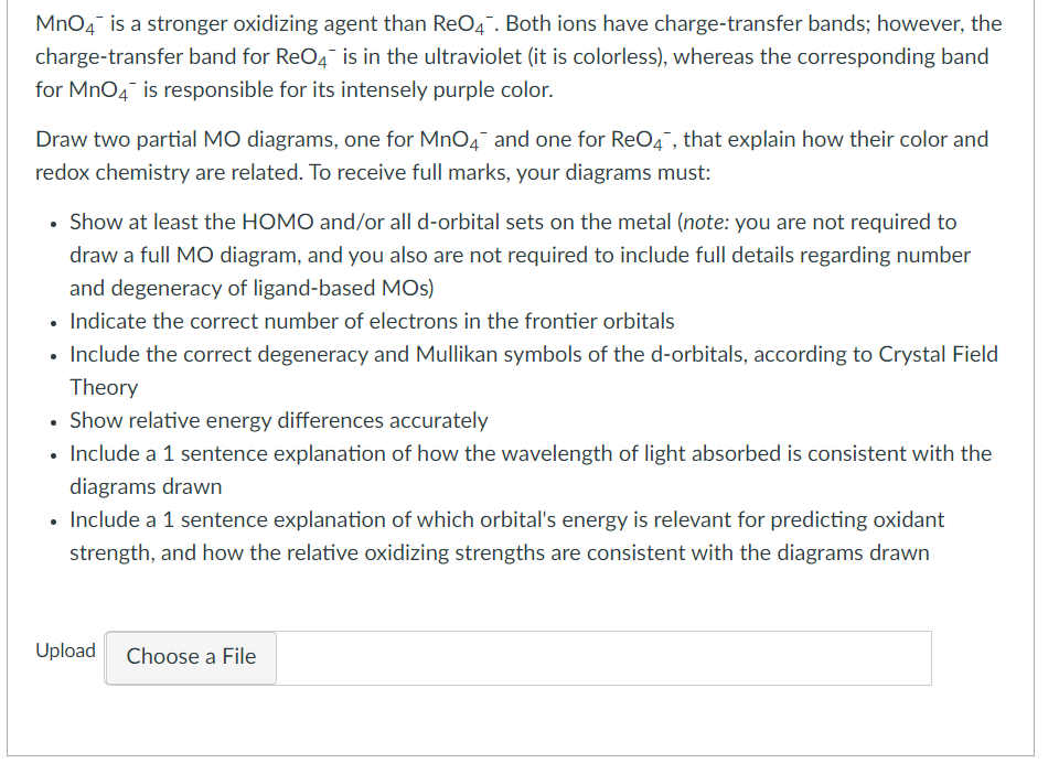 Solved MnO4−is a stronger oxidizing agent than ReO4−. Both | Chegg.com