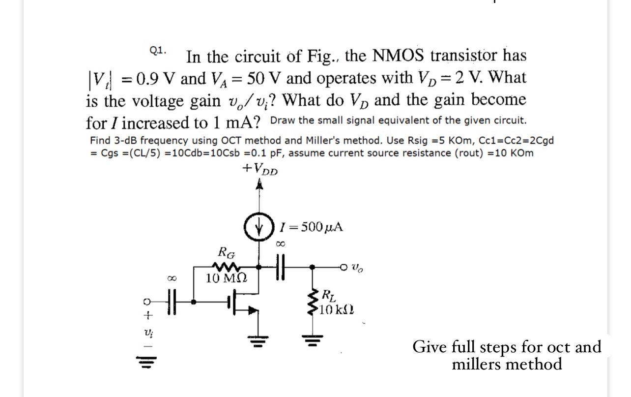Solved Q.1. In the circuit of Fig., the NMOS transistor has | Chegg.com
