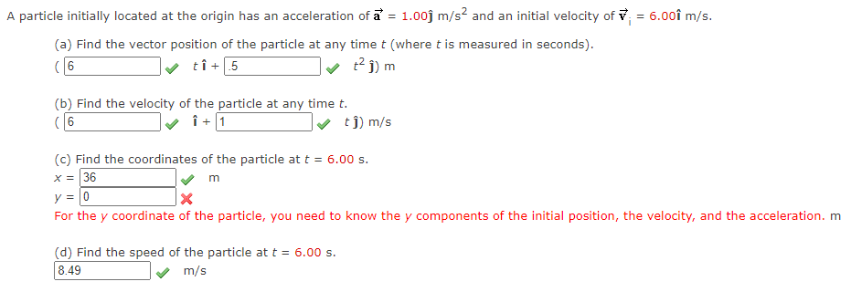 Solved A particle initially located at the origin has an | Chegg.com