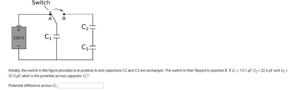 Solved Switch C2 C1 100 V C3 Initially, the switch in the | Chegg.com