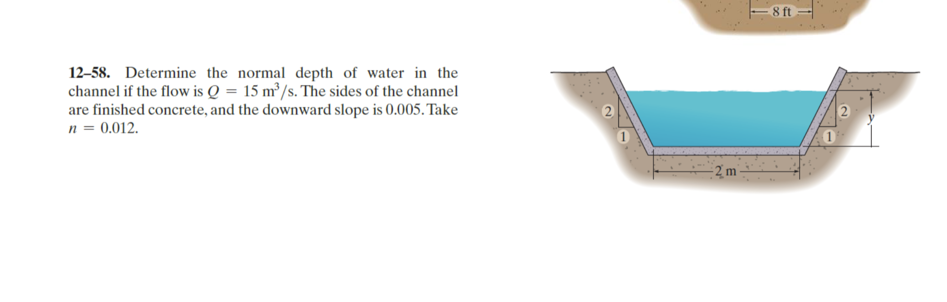 Solved 8 ft 12–58. Determine the normal depth of water in | Chegg.com