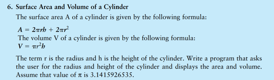 Solved 6. Surface Area and Volume of a Cylinder The surface | Chegg.com