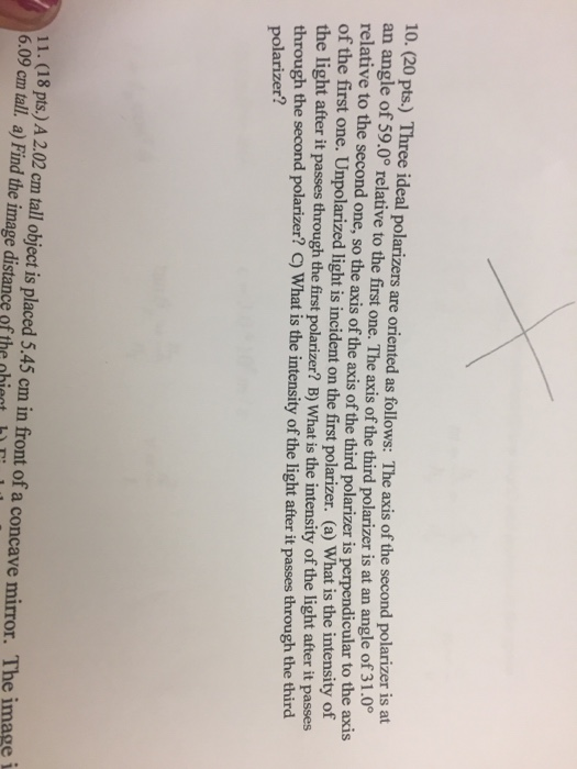 Solved 10. (20 pts.) Three ideal polarizers are oriented as | Chegg.com