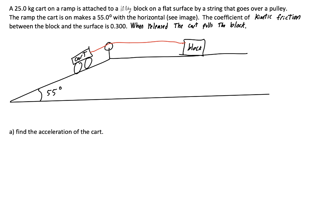 Solved A 25.0 kg cart on a ramp is attached to a 10.0kg | Chegg.com