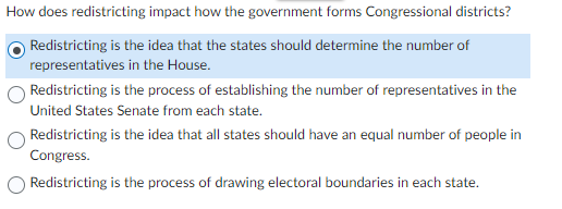 How does redistricting impact how the government | Chegg.com