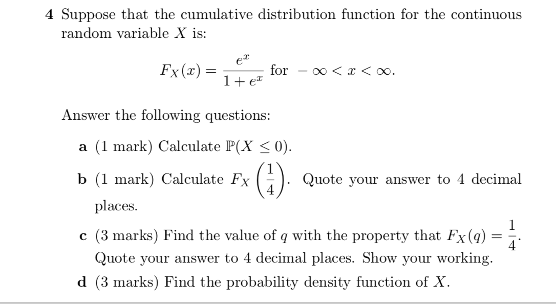 Solved 4 Suppose that the cumulative distribution function | Chegg.com