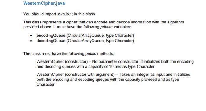 Western Cipher.java You should import java.io.*; in | Chegg.com