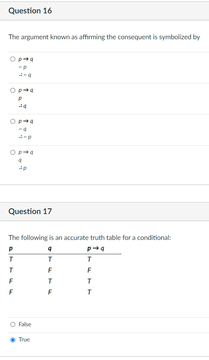 Solved Question 16 The argument known as affirming the | Chegg.com