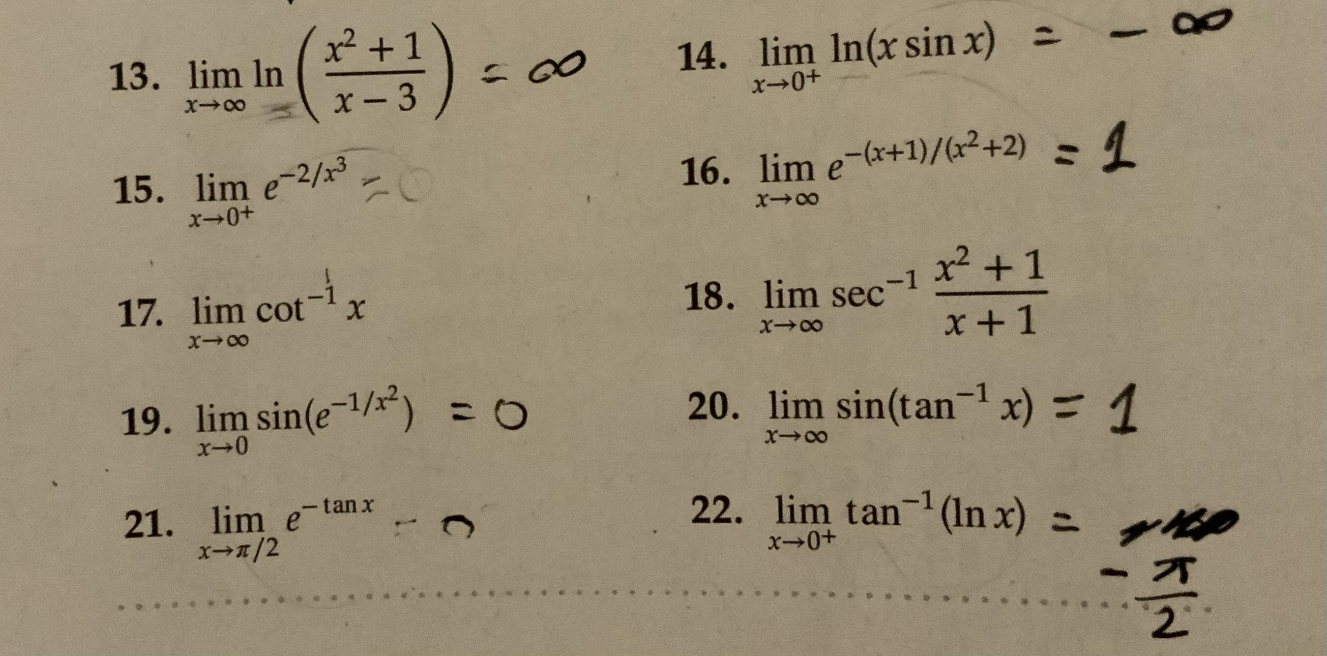 Solved limx→∞ln(x2+1x-3)limx→0+ln(xsinx)limx→0+e-2x3limx→∞e- | Chegg.com