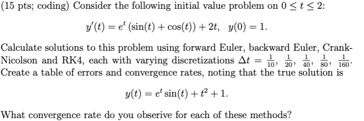 Solved y′(t)=et(sin(t)+cos(t))+2t,y(0)=1. Calculate | Chegg.com