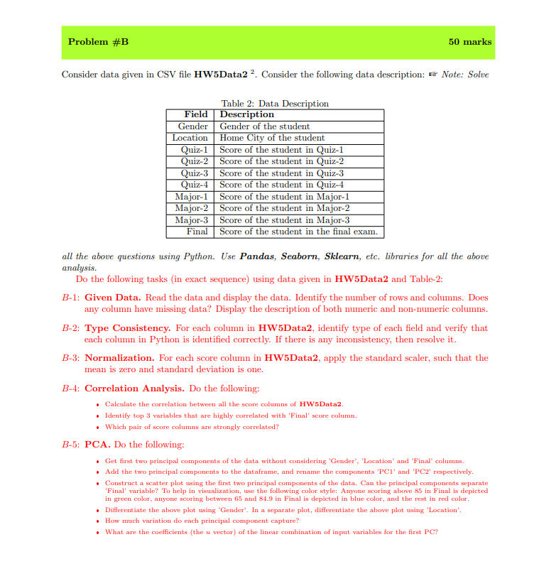 Solved Problem #B 50 marks Consider data given in CSV file | Chegg.com