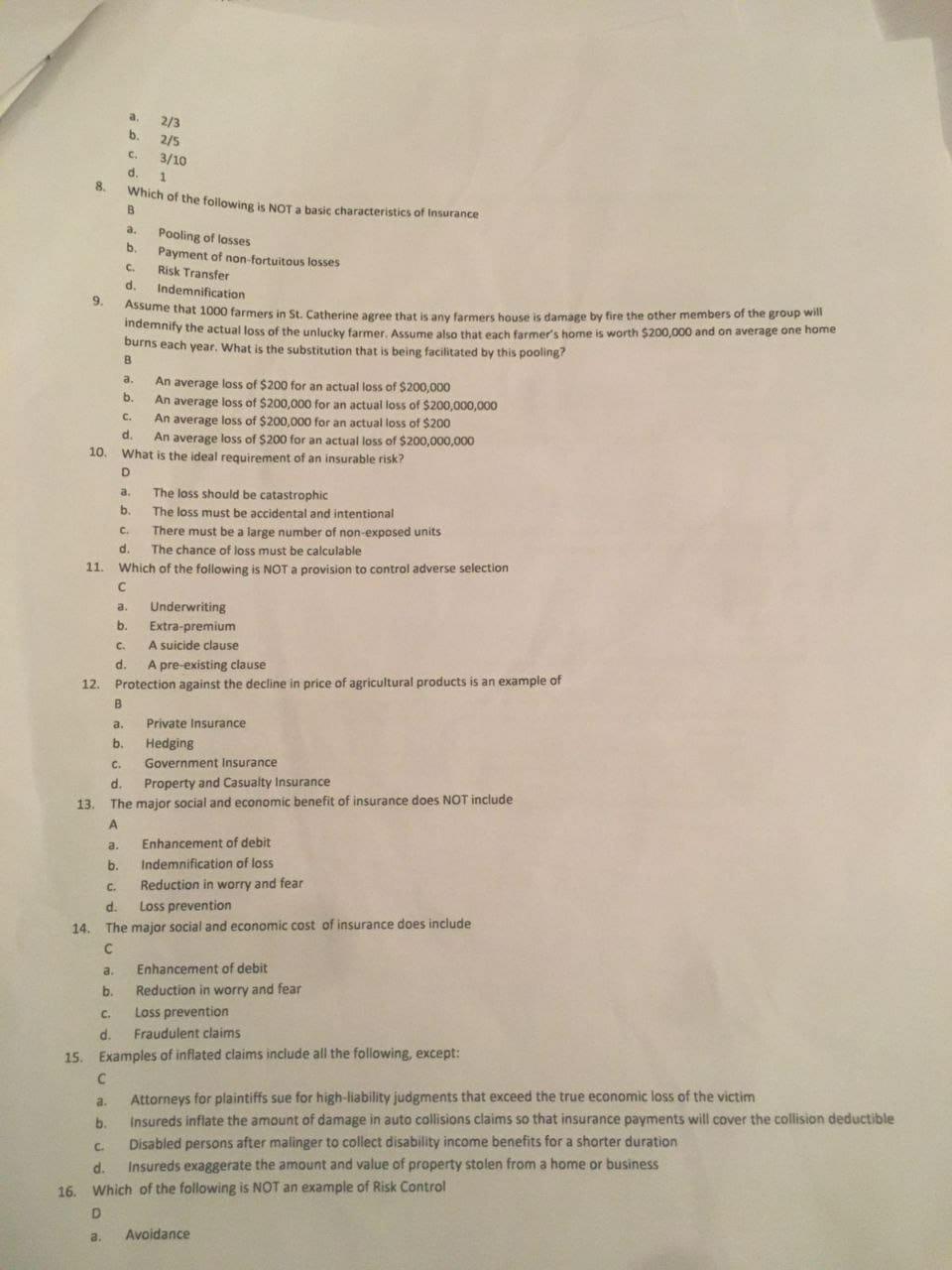 Solved a. 2/3 b. 2/5 c. 3/10 d. 1 8. Which of the following | Chegg.com