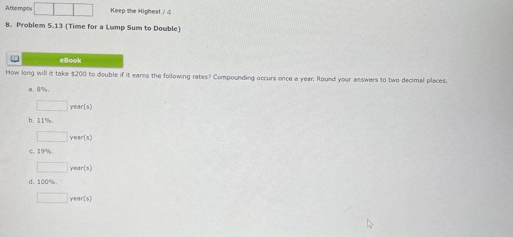 Solved 8. Problem 5.13 (Time for a Lump Sum to Double) How | Chegg.com