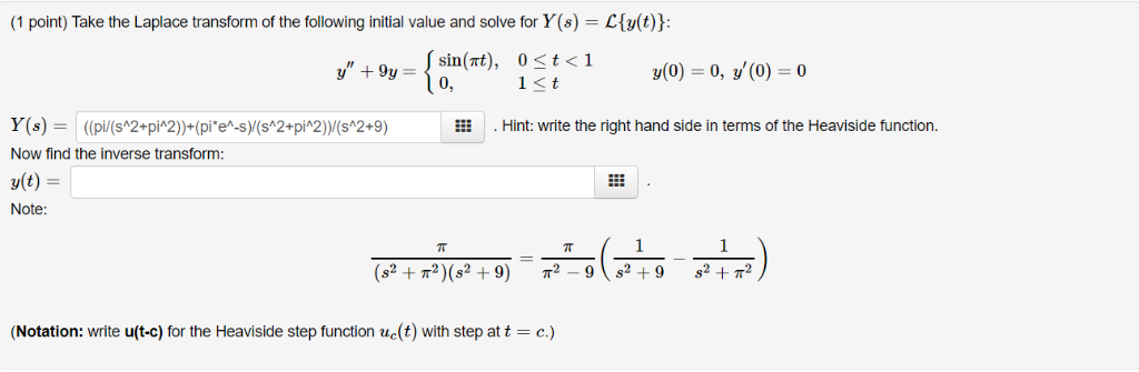 Solved (1 point) Take the Laplace transform of the following | Chegg.com