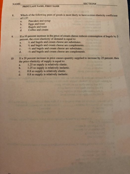 Solved SECTION# PRINT LAST NAME, FIRST NAME PRICE ELASTICITY | Chegg.com