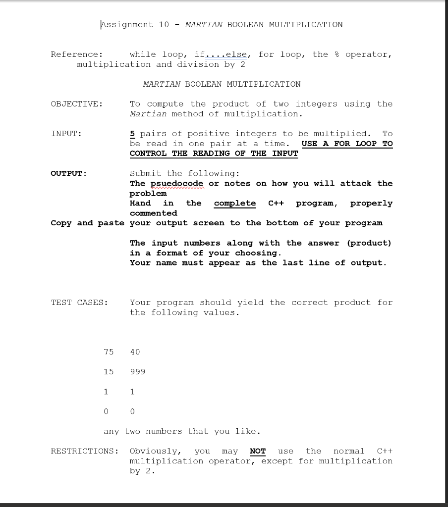 Solved Assignment 10 - MARTIAN BOOLEAN MULTIPLICATION | Chegg.com