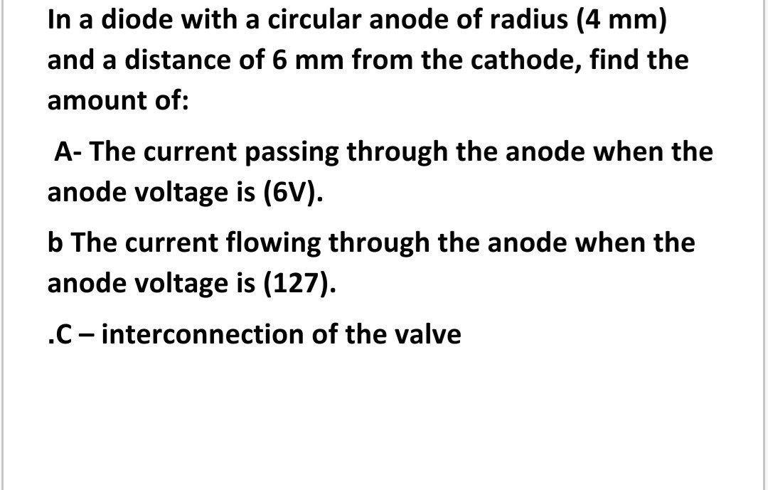 Solved In a diode with a circular anode of radius (4 mm) and | Chegg.com