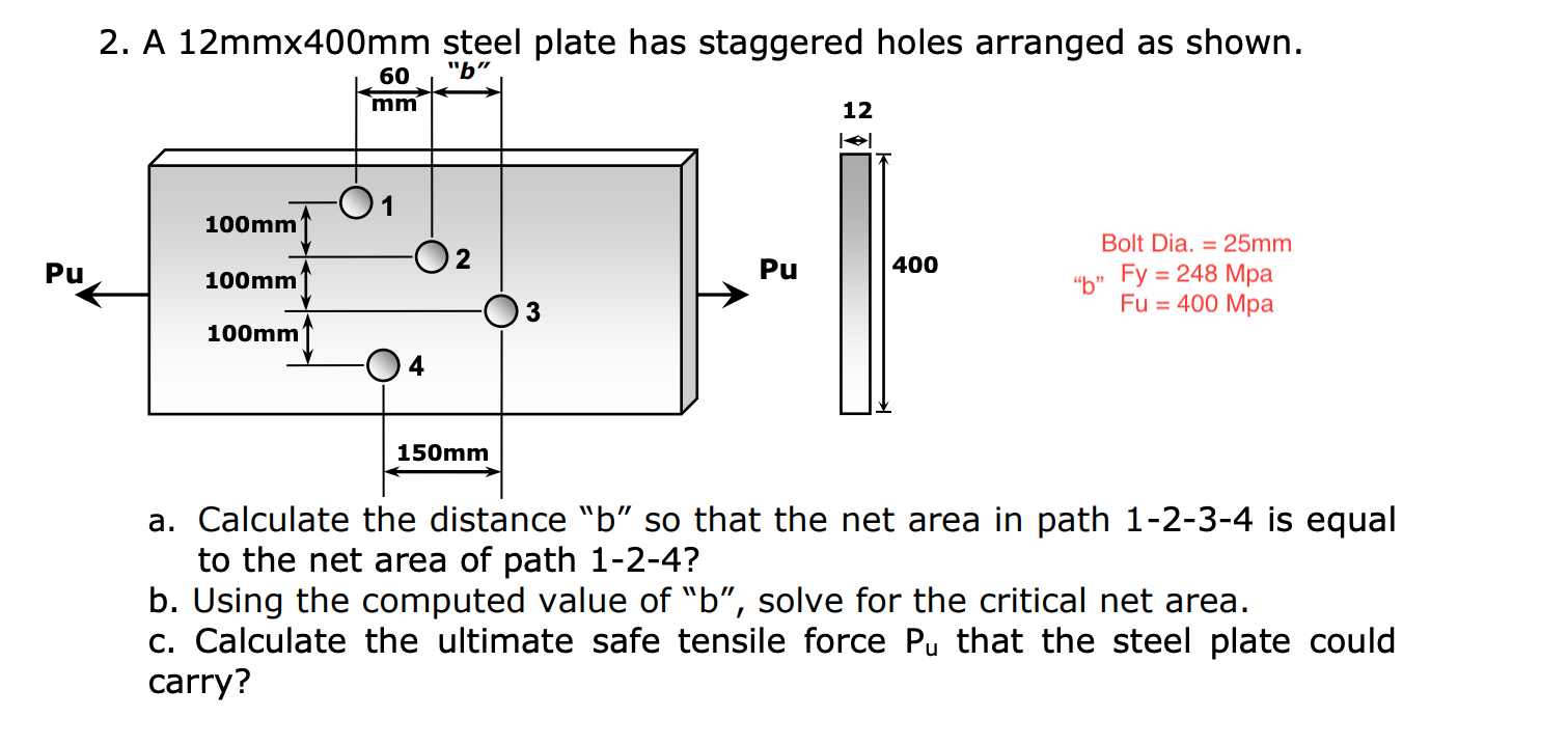 Solved 2. A 12mmx400mm steel plate has staggered holes | Chegg.com