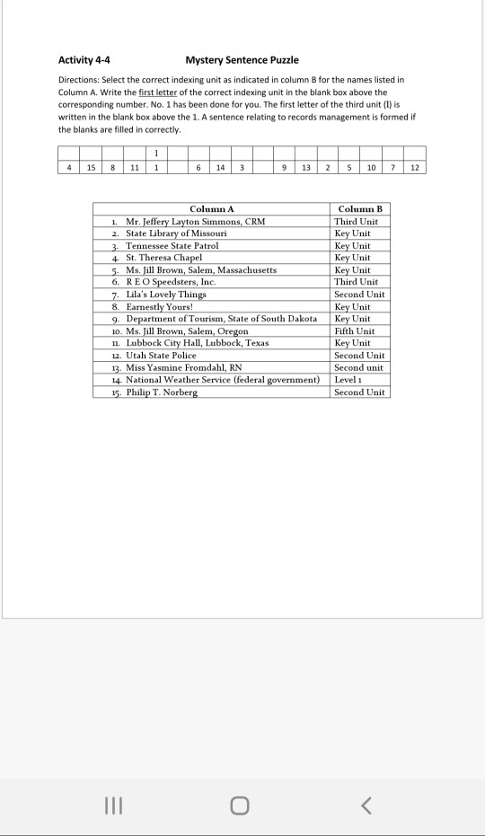 Solved Mystery Sentence Puzzle Directions: Select the | Chegg.com