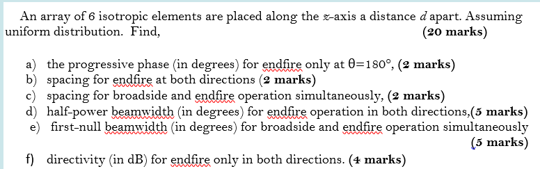 Solved An Array Of 6 Isotropic Elements Are Placed Along The 