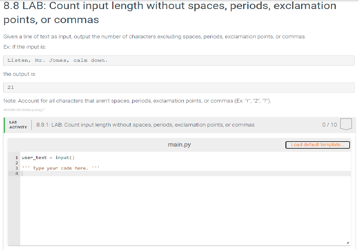 Solved 8.8 LAB: Count input length without spaces, periods, | Chegg.com
