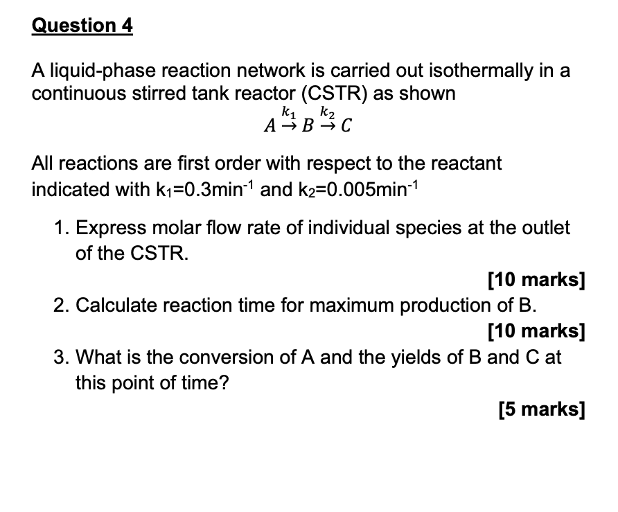 Solved A liquid-phase reaction network is carried out | Chegg.com