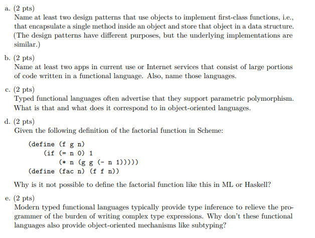 Solved a. (2 pts) Name at least two design patterns that use | Chegg.com