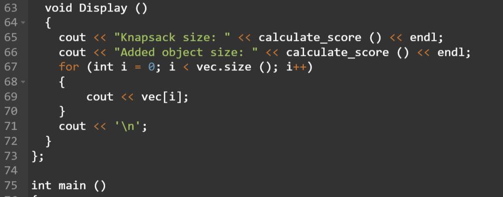 Solved Hi. In knapsack class, there is Display | Chegg.com