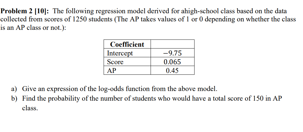 Problem 2 [10]: The following regression model | Chegg.com
