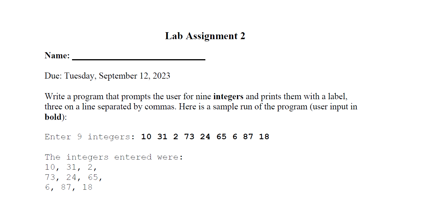 Solved Due: Tuesday, September 12, 2023 Write a program that | Chegg.com