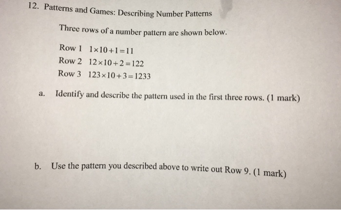 Solved 12. Patterns a nd Games: Describing Number Patterns | Chegg.com
