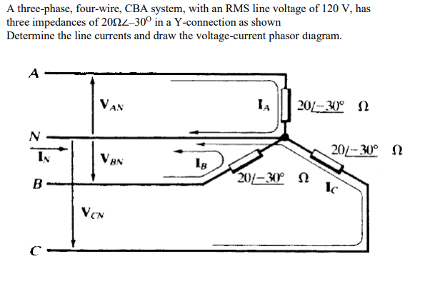 Solved A three-phase, four-wire, CBA system, with an RMS | Chegg.com