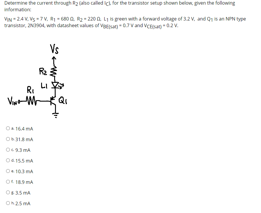 Solved Determine the current through R2 (also called Ic), | Chegg.com
