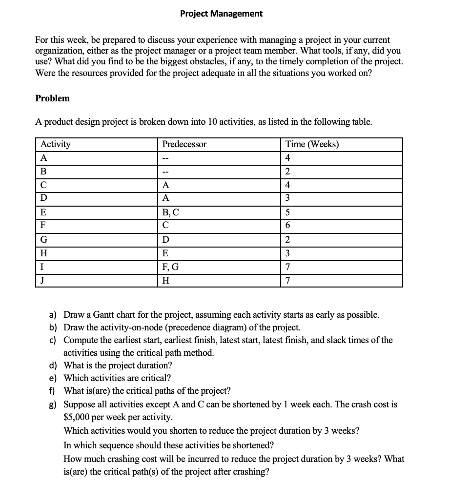Solved For this week, be prepared to discuss your experience | Chegg.com