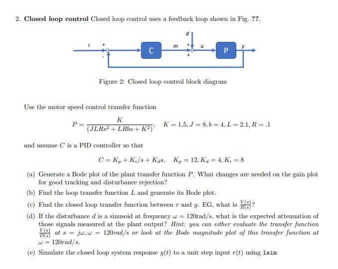 2. Closed loop control Closed loop control uses a | Chegg.com
