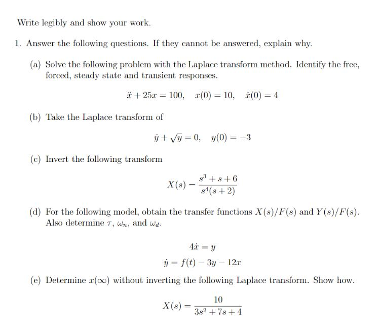 Solved Write legibly and show your work. 1. Answer the | Chegg.com