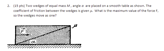 Solved 2. ( 15 pts) Two wedges of equal mass M, angle α are | Chegg.com