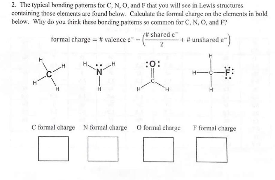 Solved 2. The typical bonding patterns for C,N,O, and F that | Chegg.com