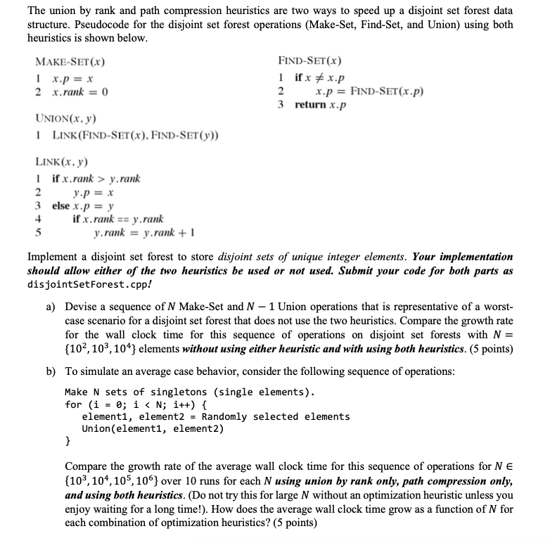 Solved The union by rank and path compression heuristics are | Chegg.com