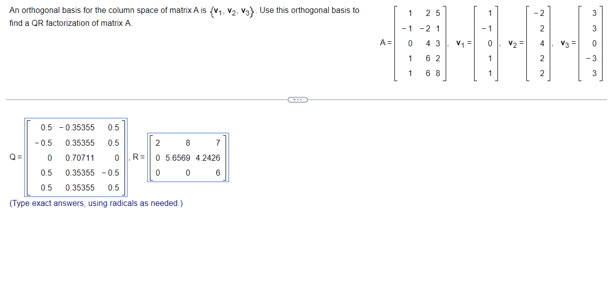 Solved An orthogonal basis for the column space of matrix A | Chegg.com