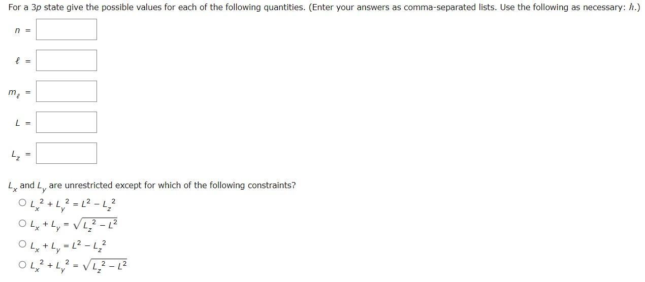 Solved For a 3p state give the possible values for each of | Chegg.com