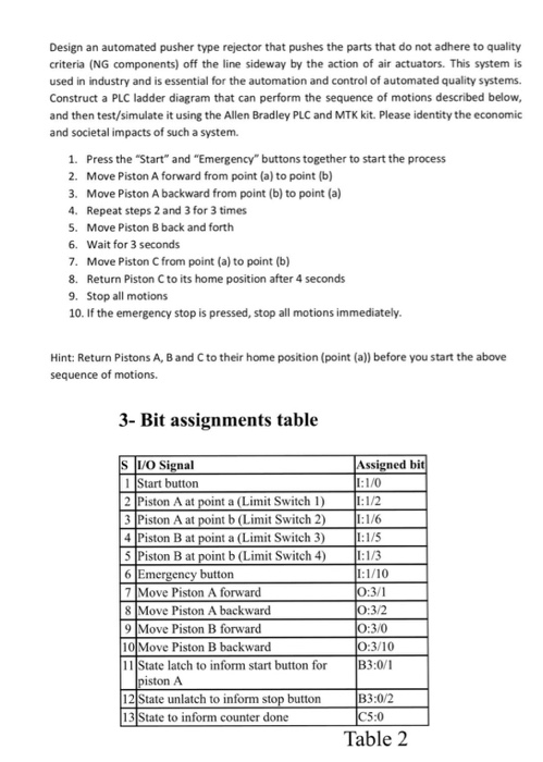 Solved Design an automated pusher type rejector that pushes | Chegg.com