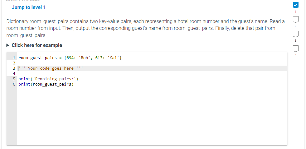 Solved Jump to level 1Dictionary room_guest_pairs contains | Chegg.com