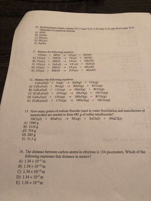 Solved 10. Hydroxylamine nitrate contains 2 Determine its | Chegg.com