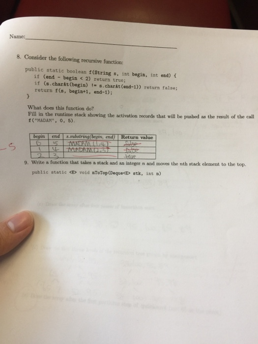 Solved Name: 8. Consider the following recursive function: | Chegg.com