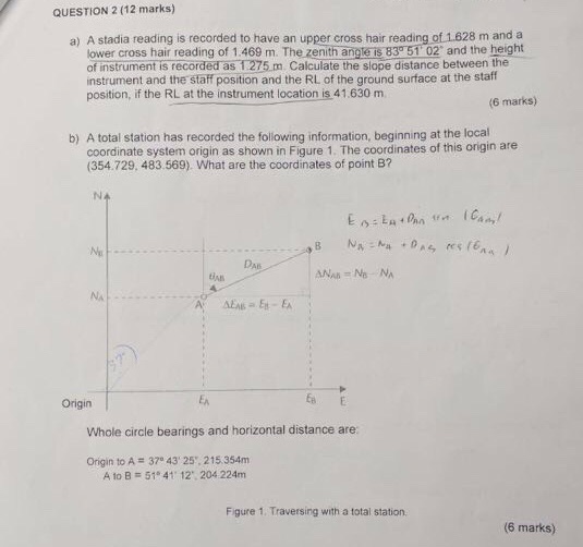 Solved QUESTION 2 (12 marks) a) A stadia reading is recorded | Chegg.com