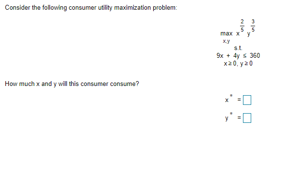 Solved Consider the following consumer utility maximization | Chegg.com
