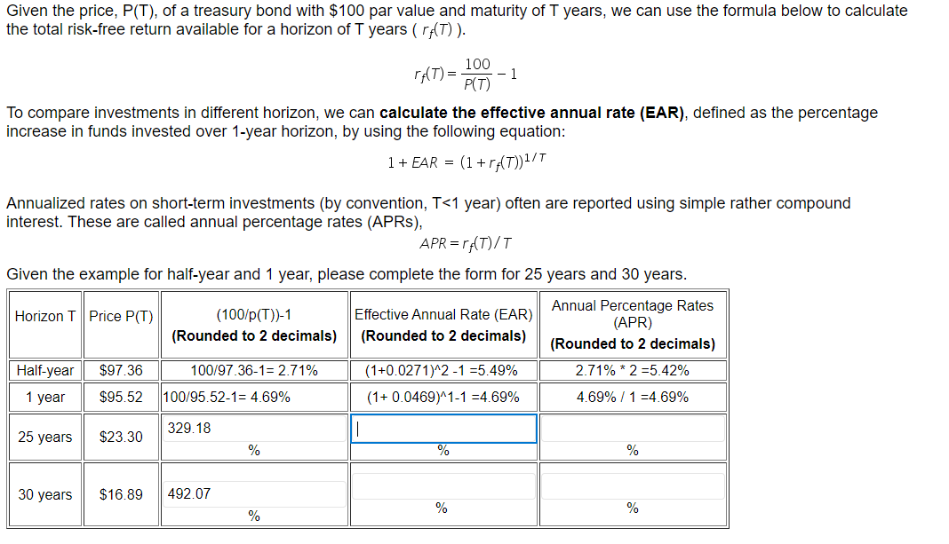Solved Given the price, P(T), of a treasury bond with $100 | Chegg.com